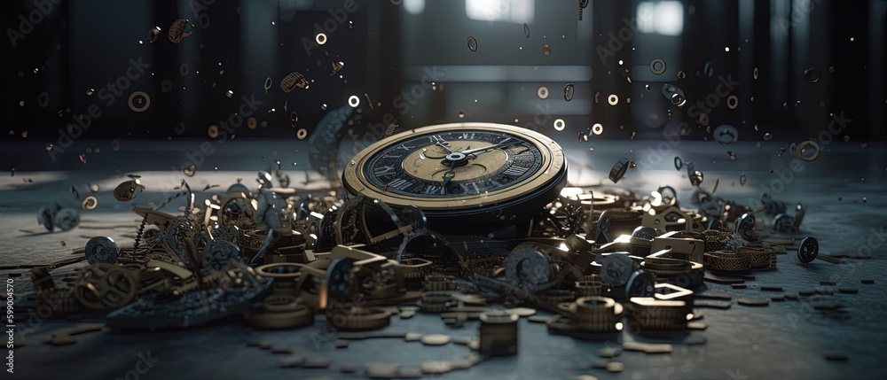 Antique steampunk clock,time machine explodes in cinematic look Stock ...