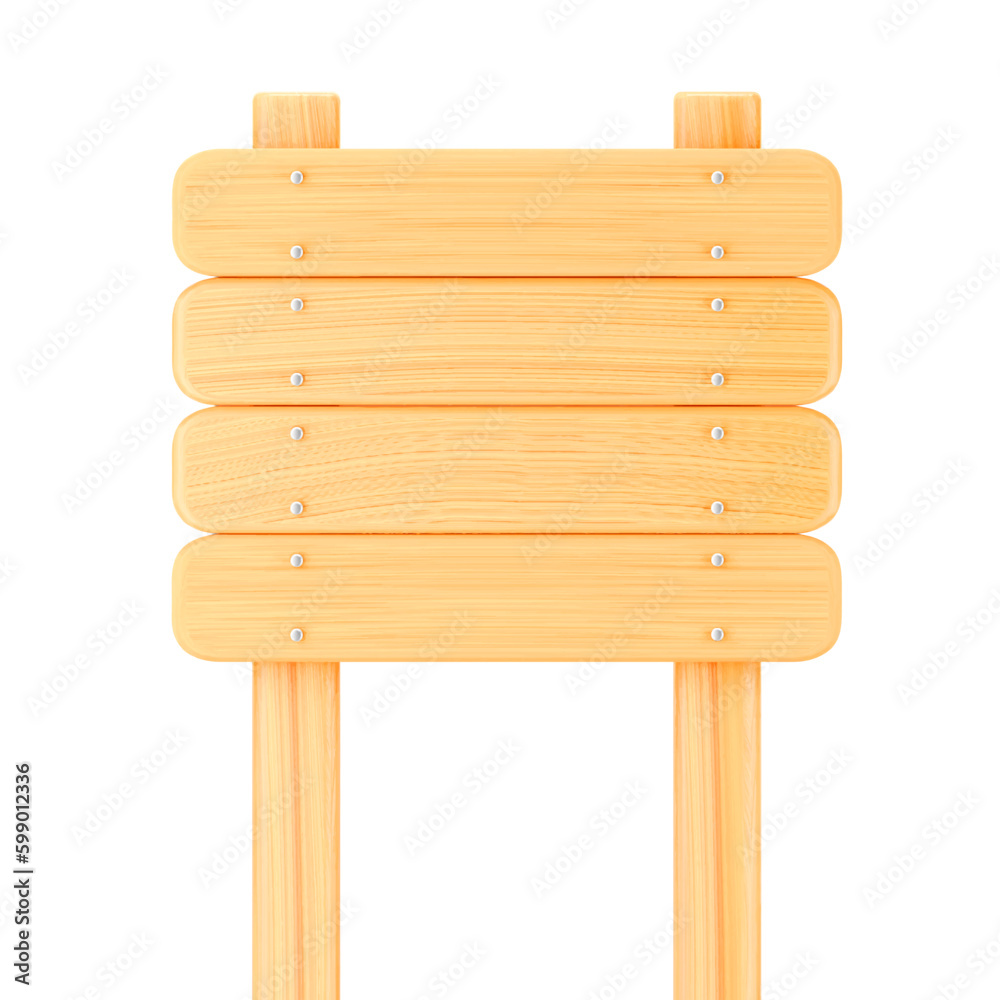 3d wooden sign or banner, isolated on white background. Render of wood ...