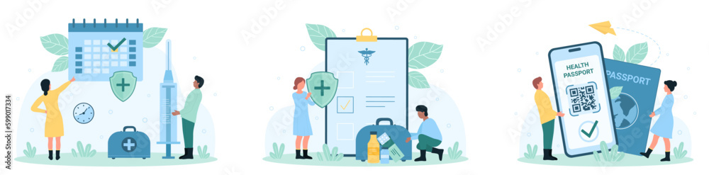 Medical services for patients set vector illustration. Cartoon tiny ...