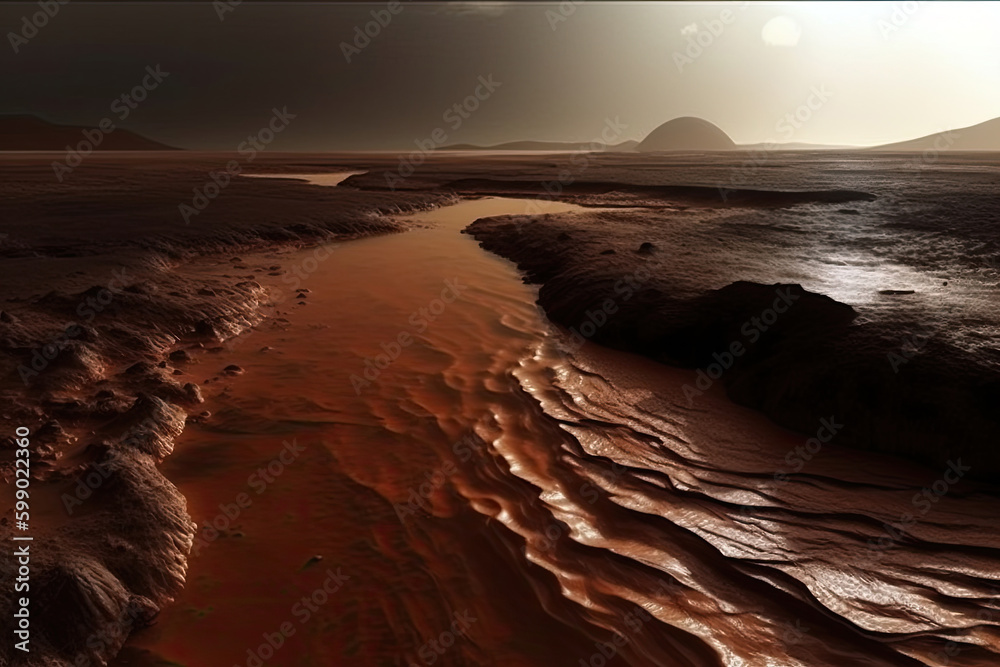 Space expedition for colonization Mars. Water in soil of Mars. Martian ...