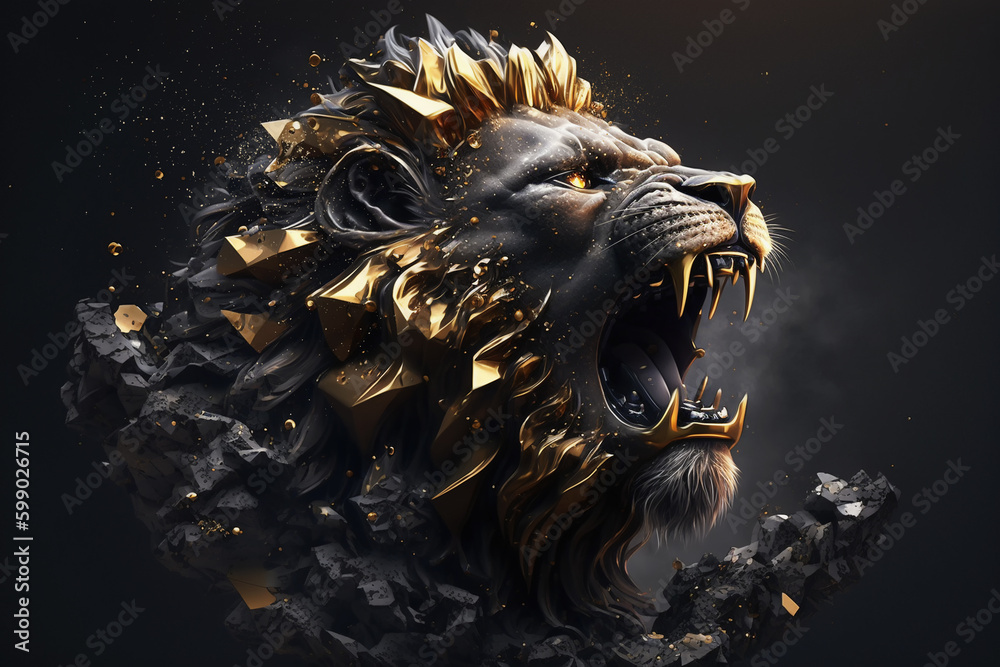 creative golden burning lion king head black style with soft mane and ...