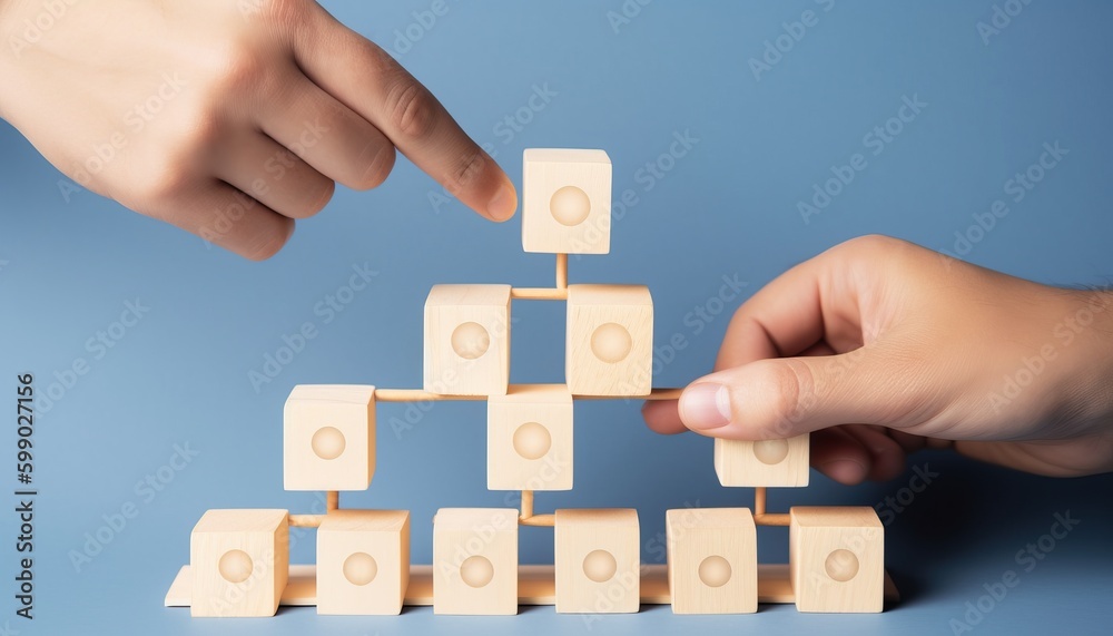 Organizational chart with human resource manager's hand placing wooden ...
