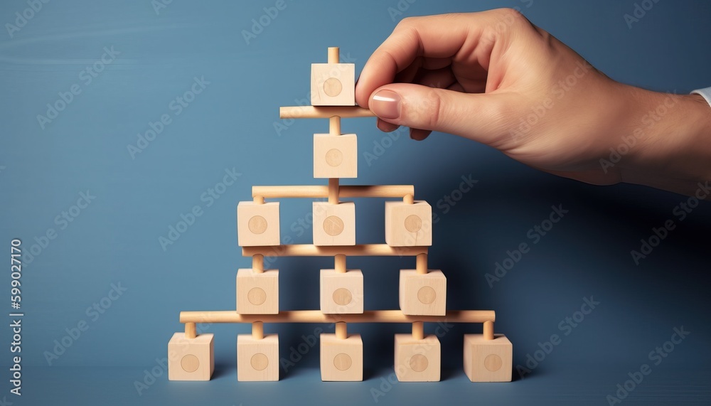 Organizational chart with human resource manager's hand placing wooden ...