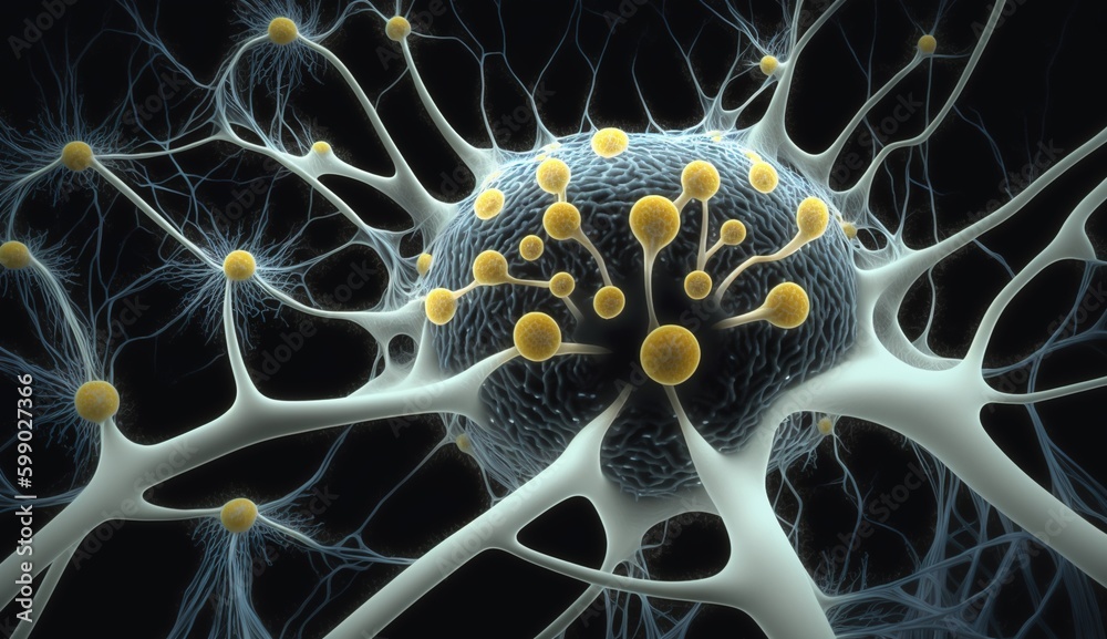 Generative AI, Conceptual illustration of neuron cells with glowing ...