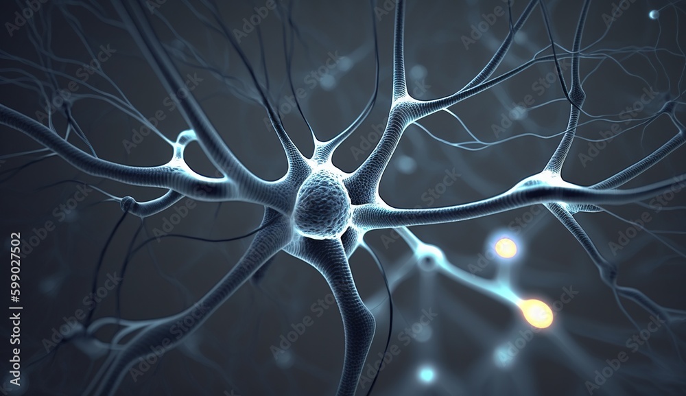 Generative AI, Conceptual illustration of neuron cells with glowing ...