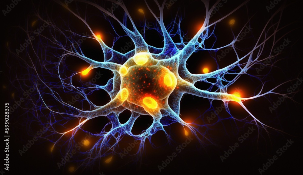 Generative AI, Conceptual illustration of neuron cells with glowing ...