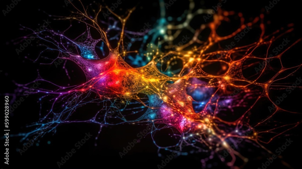 Generative AI, Conceptual illustration of neuron cells with glowing ...