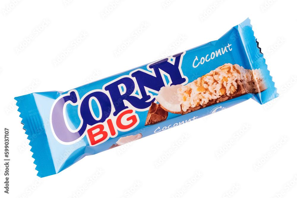 Corn bar, Corny big coconut flavor. Muesli bar on transparent ...