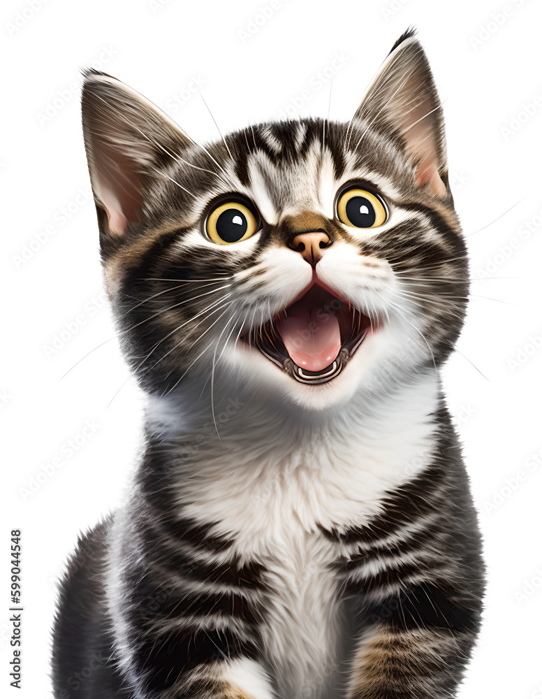 excited cat head portrait, isolated background. Generative Ai Stock ...
