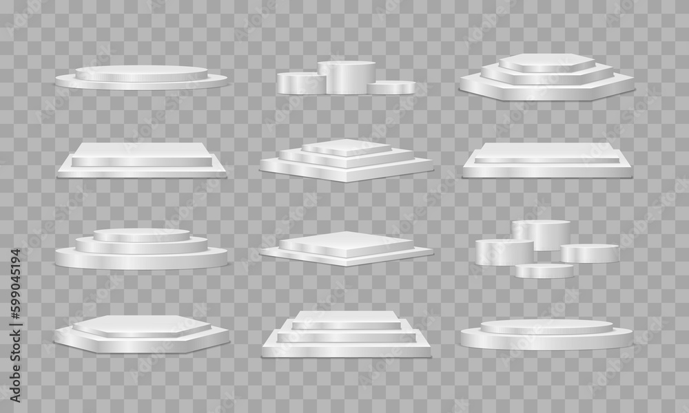 Set of white blank podium on transparent background. Collection of ...