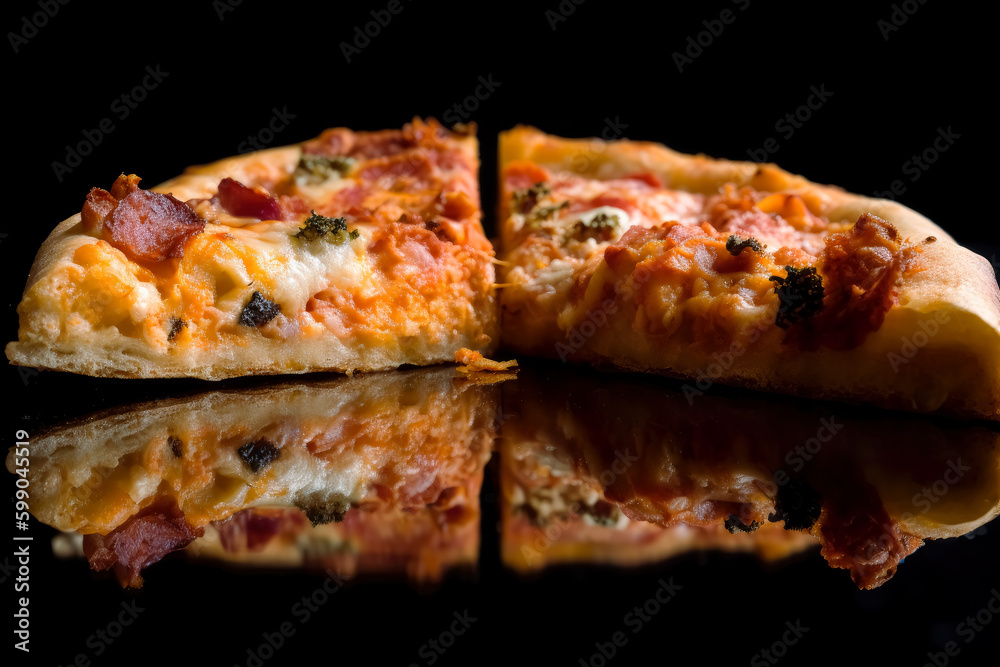 Cheese Pizza is cut in half, with various toppings, pepperoni ...