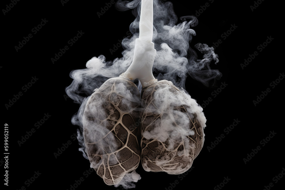 lungs filled with smoke, anti-smoking cancer prevention concept ...