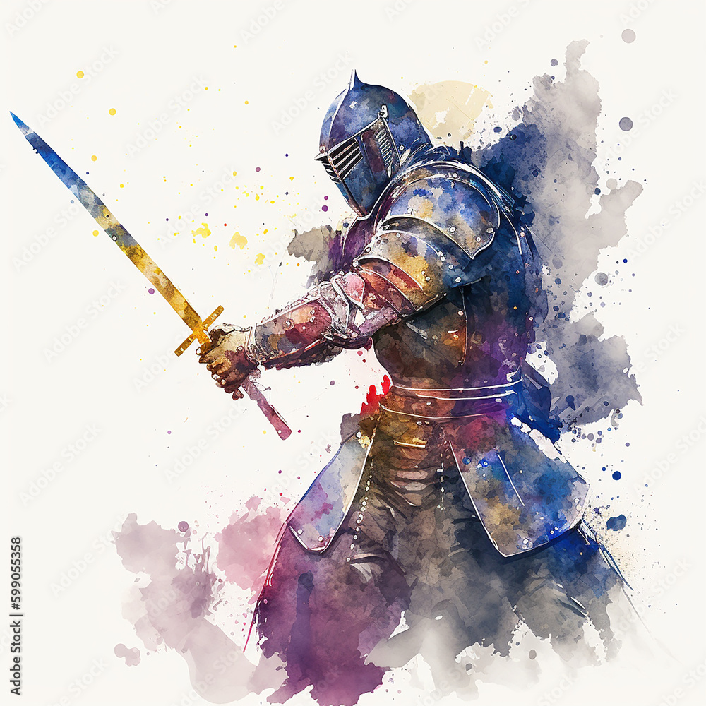 Medieval Knight Watercolor Art v3, 300 DPI PNGs, High Resolution ...