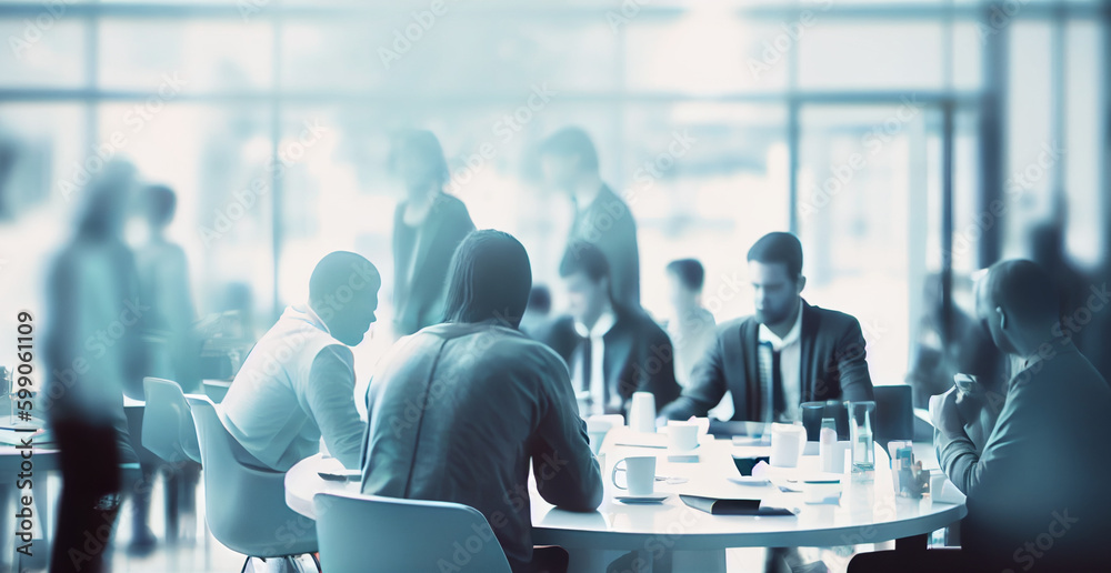 Panoramic blurred office background, employees at work - AI generated ...