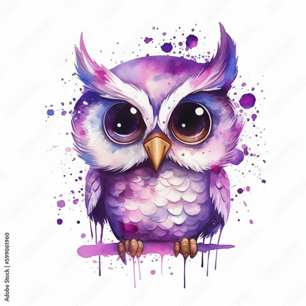 Watercolor cute owl Clipart. Hand drawn Clipart isolated on white ...