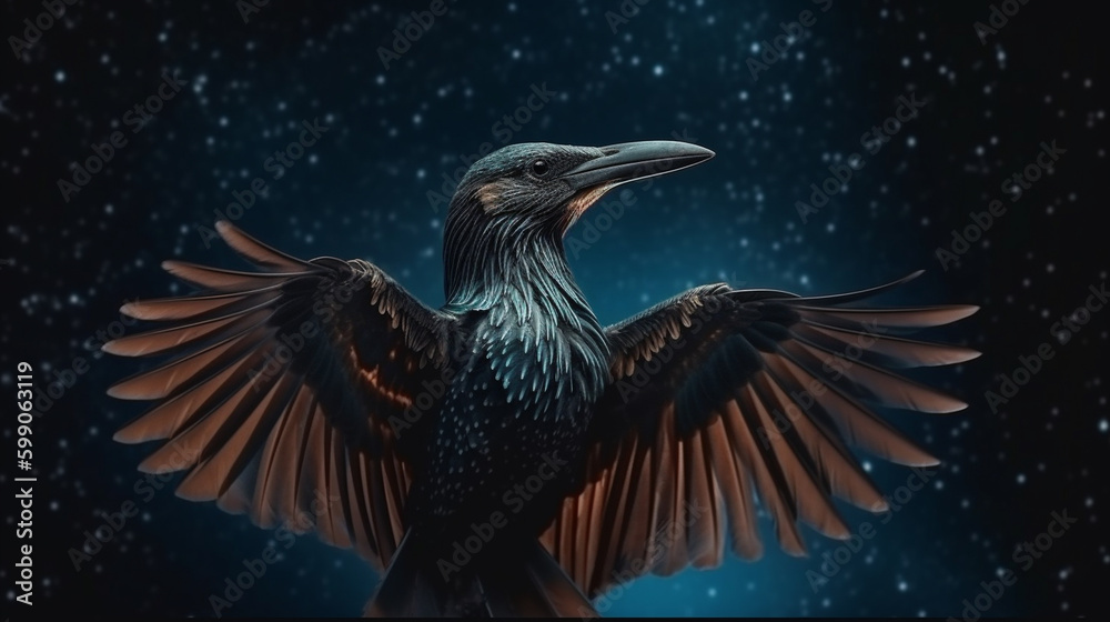 crow flying in the night sky with stars.generative ai Stock ...