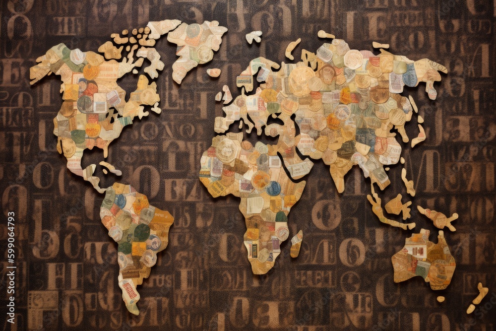 a map of the world made out of different types of paper, generative AI ...