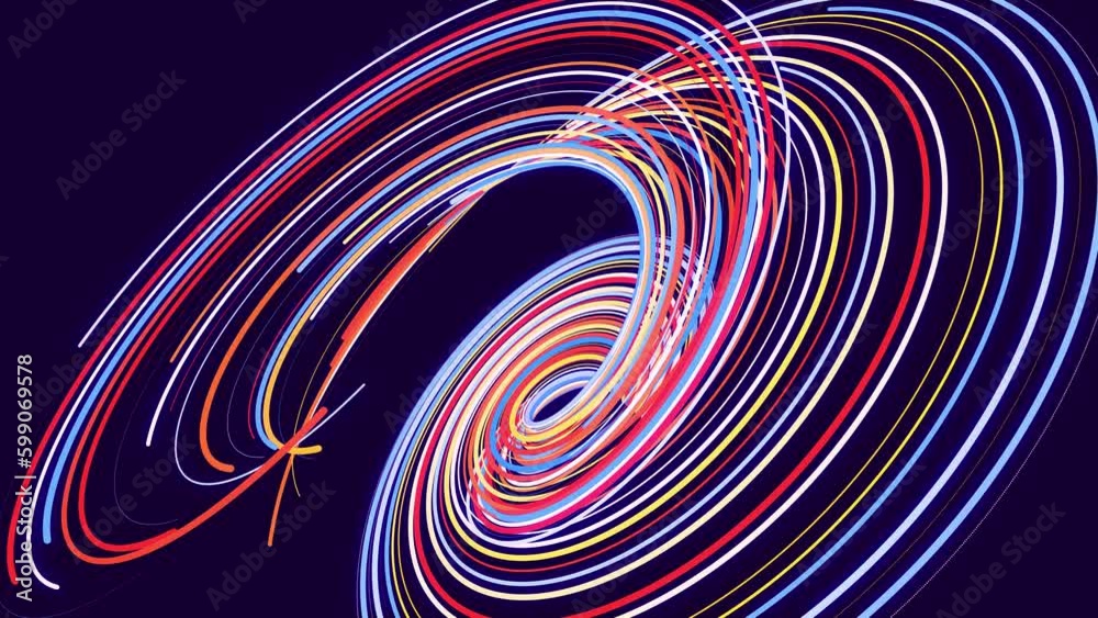 Abstract Bg With Multicolored Particles And Lines Twisted Into Spirals Rotate Cyclically Looped