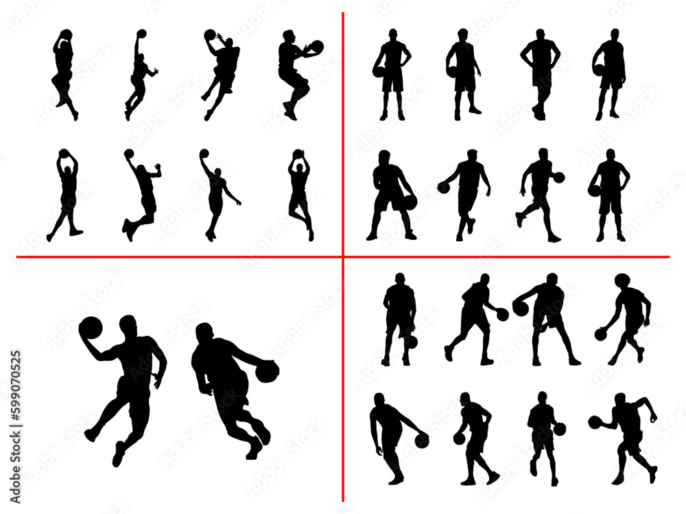 Silhouettes of basketball players vector. Basketball player silhouette ...