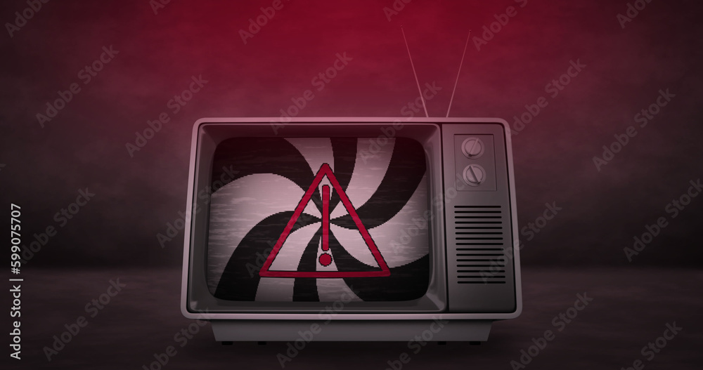 Image of spiral of black and white lines over warning sign in tv Stock ...