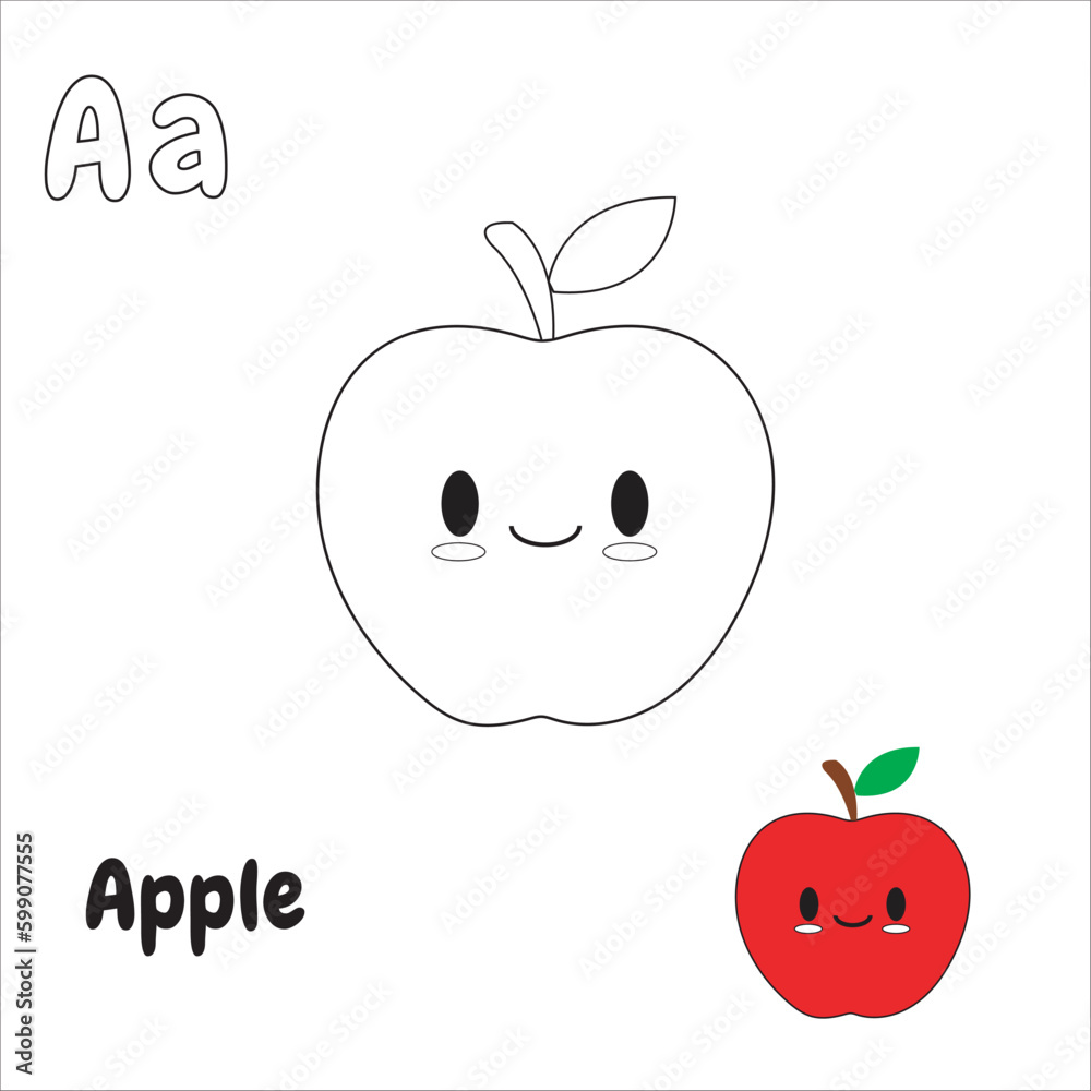 Learning english alphabet for kids letter a cute cartoon apple Stock ...