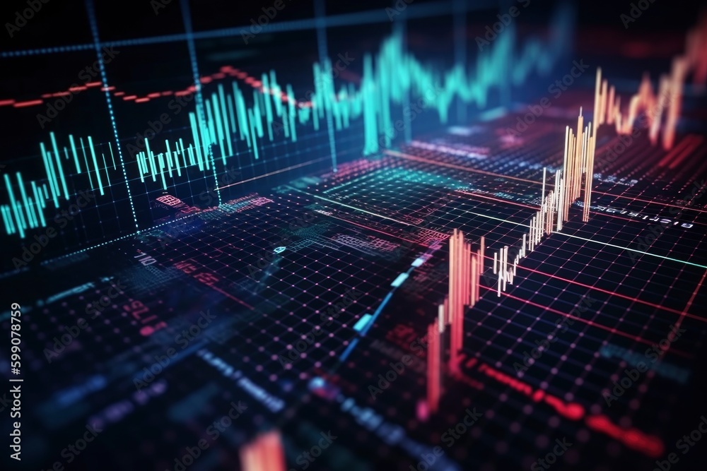 digital financial market graph concept, blue matrix environment ,red ...
