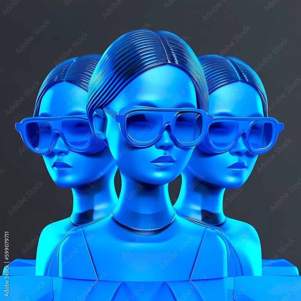 3D model 2 Frauen blau mit Brille Technology Innovation AI Stock Illustration | Adobe Stock