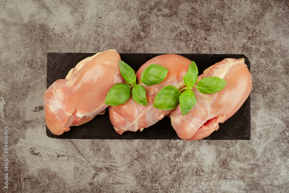 Skinless chicken meat.Ogranic food,healthy eating.Food concept.Top view ...