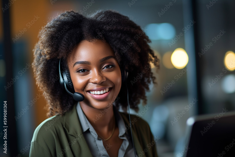 Black customer service woman working in a call center. worker. fighter ...