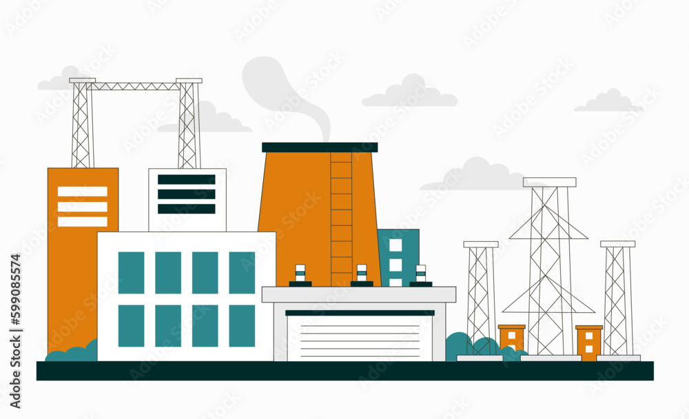 Power plant concept. Production and generation of electricity and ...
