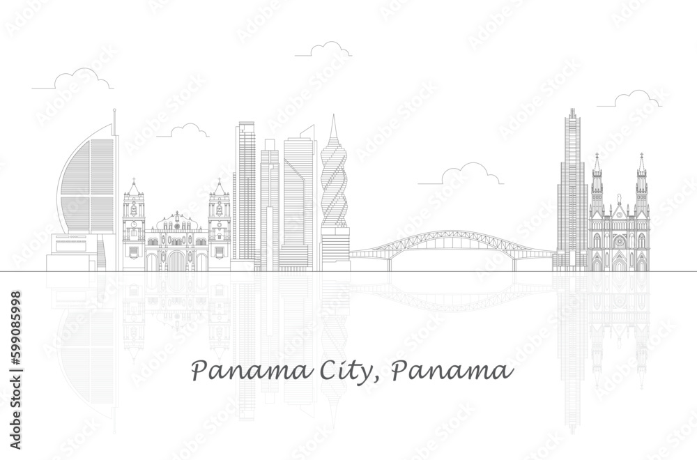 Outline Skyline panorama of Panama city, Panama - vector illustration ...