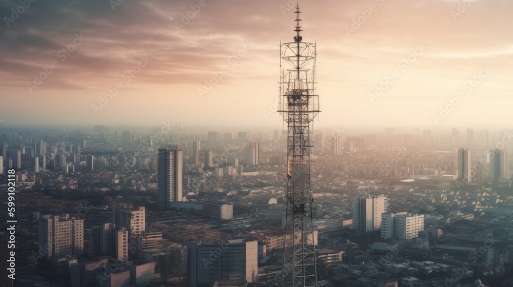 Telecommunication tower with 5G cellular network anten. Generative AI ...