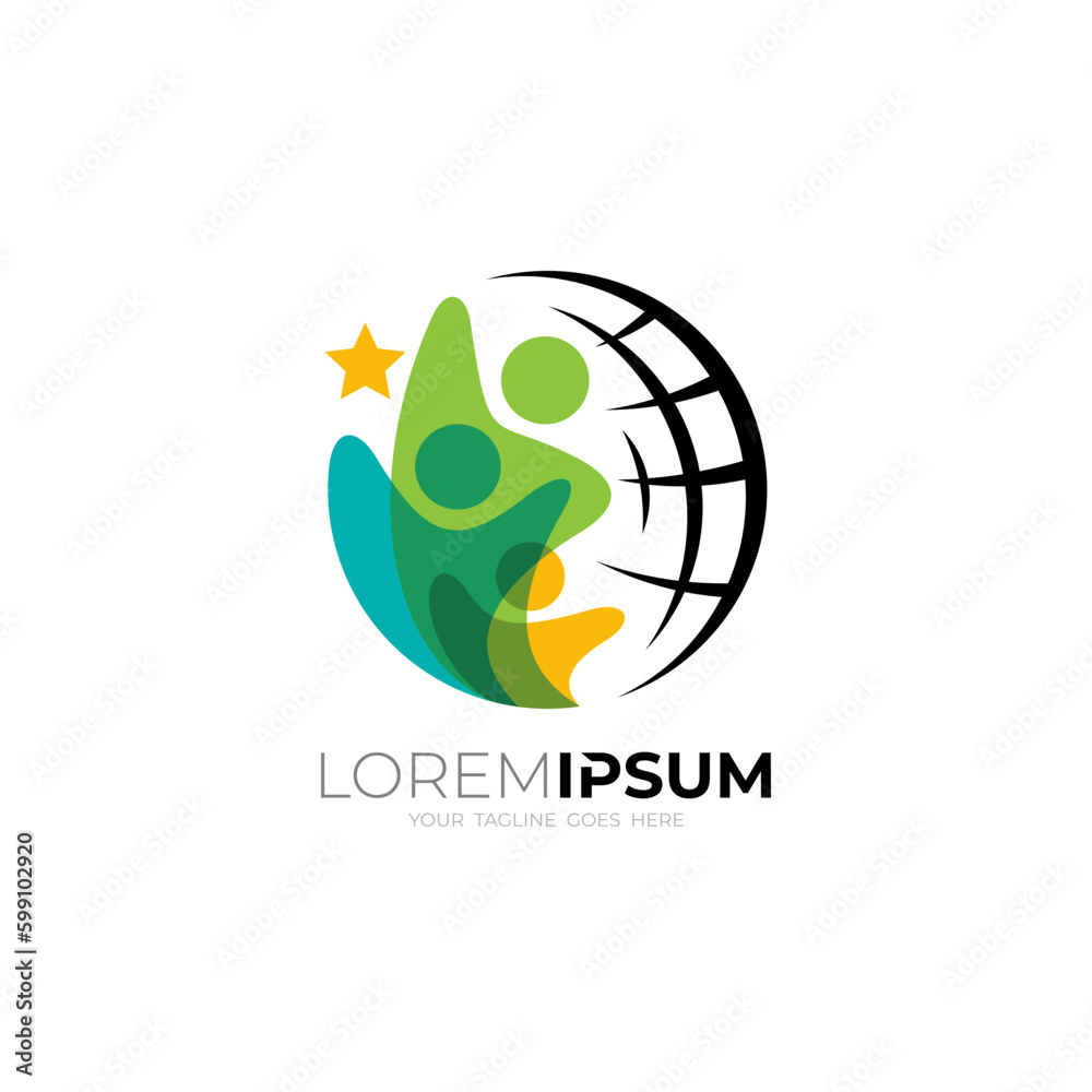 Earth logo and family design community, globe icons Stock Vector ...