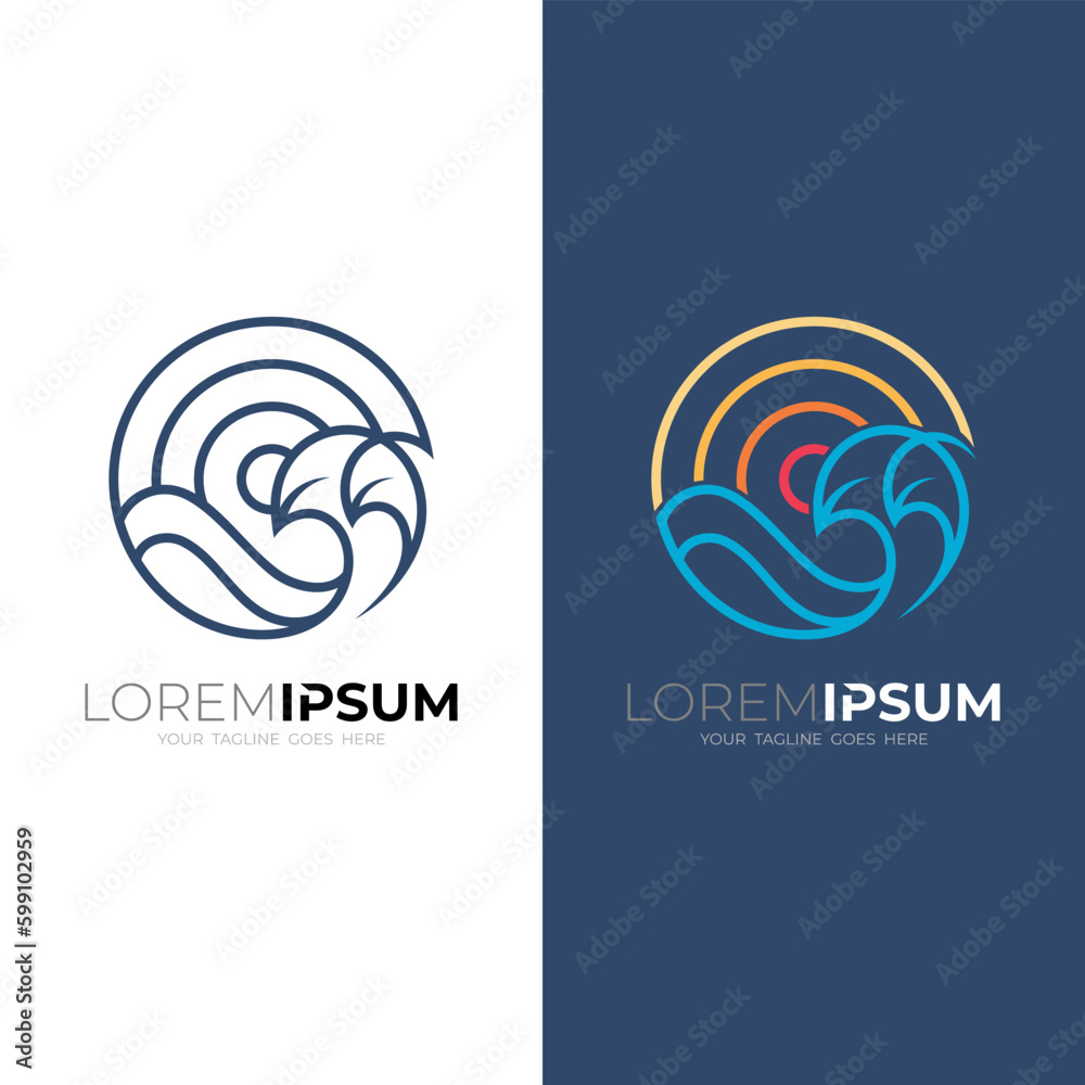 Wave and sun logos, Abstract Globe logo with wave design illustration ...