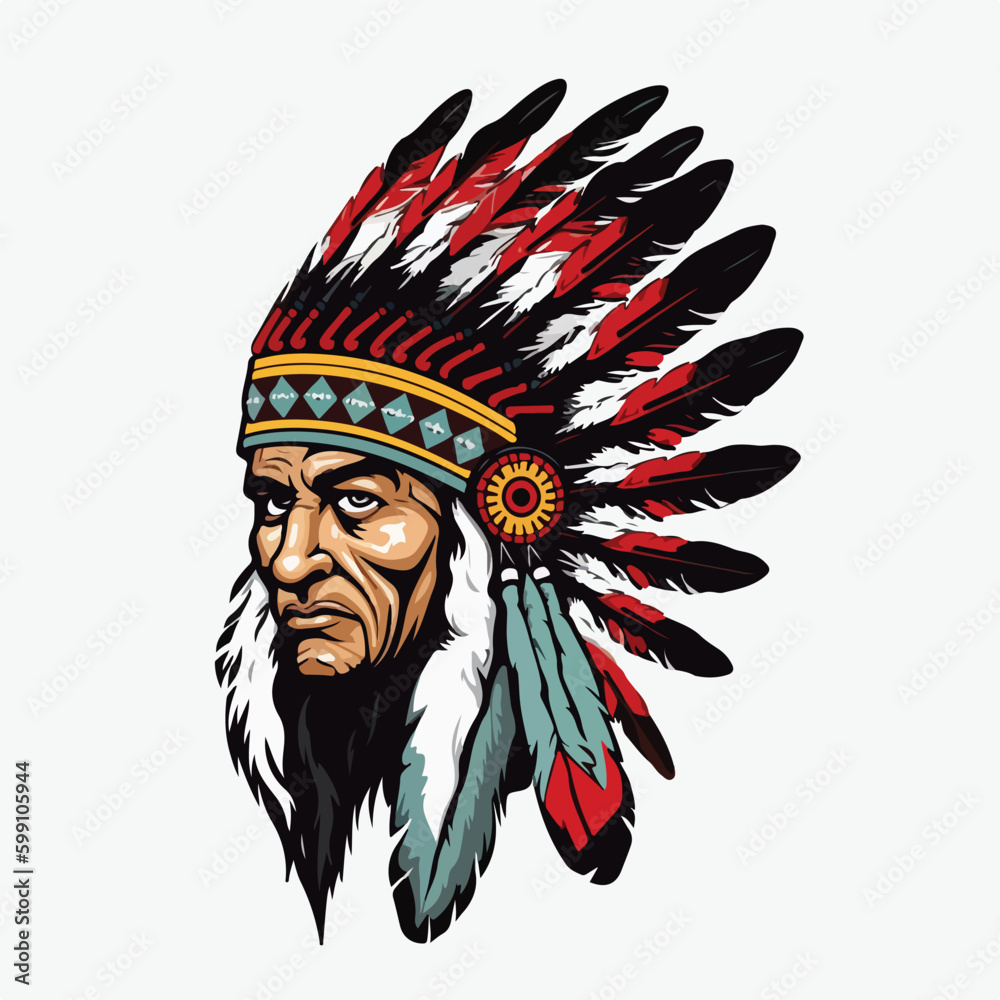 Vector illustration of aborogin apache native american indian face with ...
