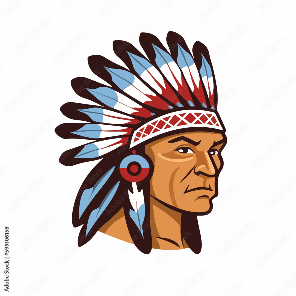 Vector illustration of aborogin apache native american indian face with ...