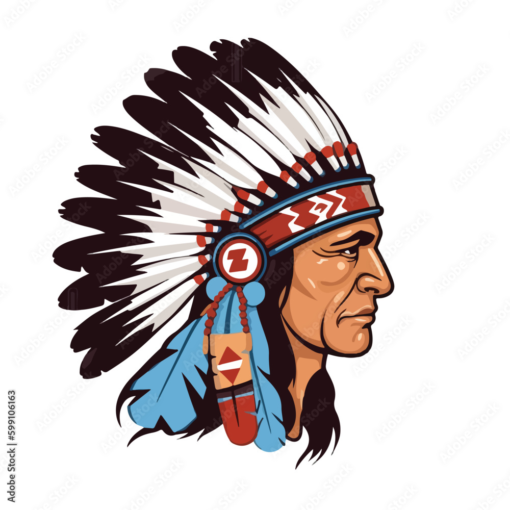 Vector illustration of aborogin apache native american indian face with ...