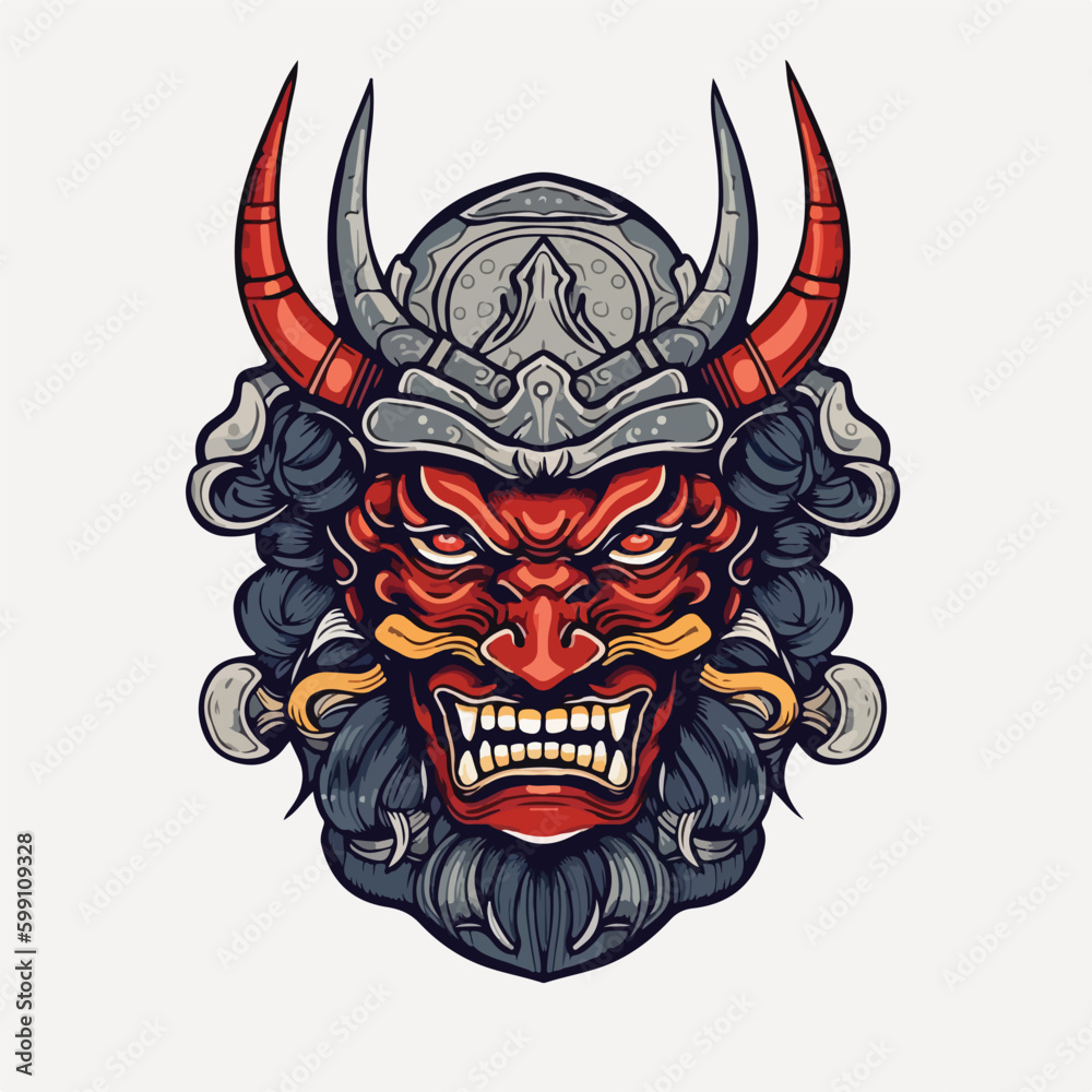 Japanese kabuki oni mask traditional samurai devil head mask Vector ...