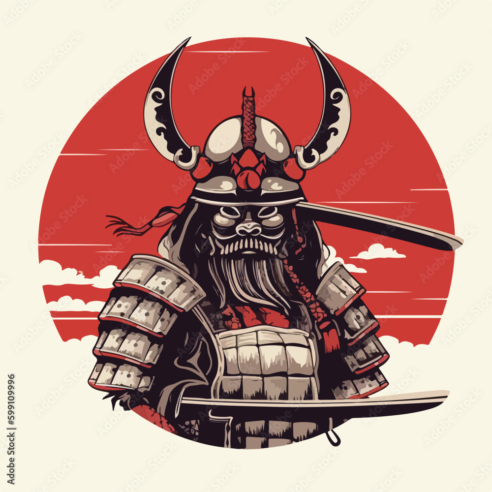 Vetor do Stock: Japanese samurai warrior wearing armor and traditional ...