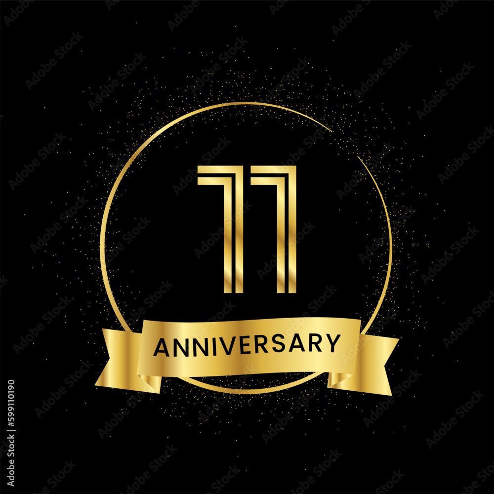 11 years anniversary inside a golden circle and glitter spread on a ...