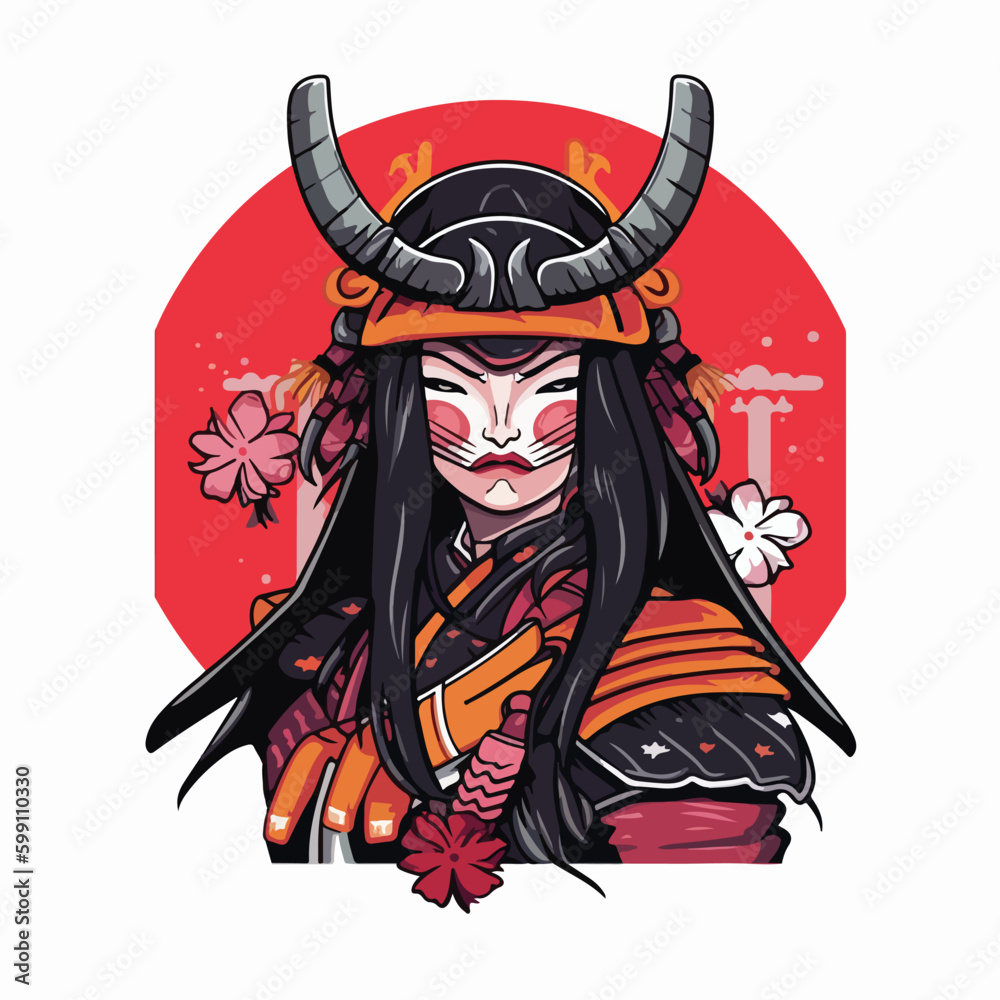 Traditional japanese geisha girl wearing samurai warrior costume and ...