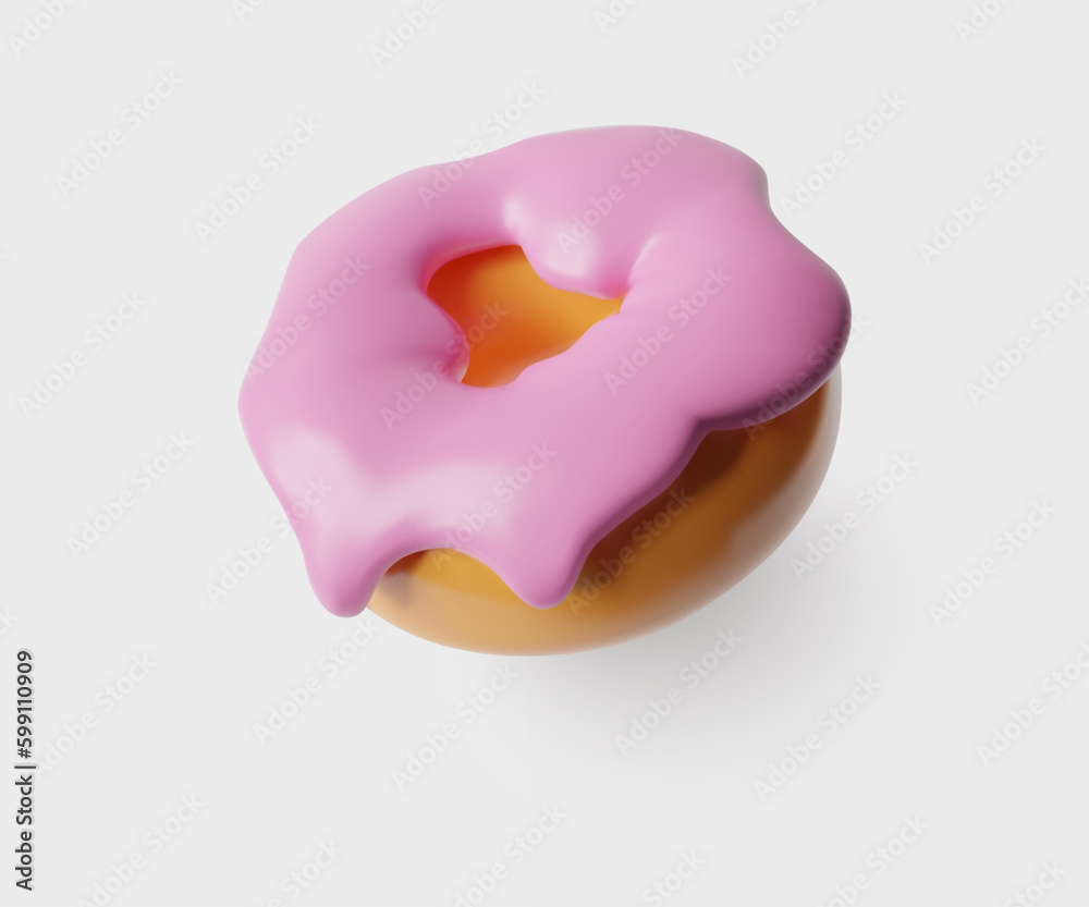 3d Donut with Dripping pink strawberry Glaze. Glossy plastic realistic ...