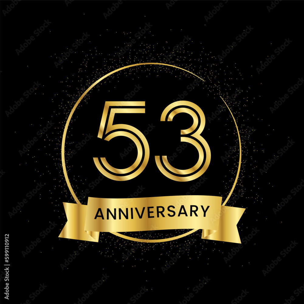 53 years anniversary inside a golden circle and glitter spread on a ...
