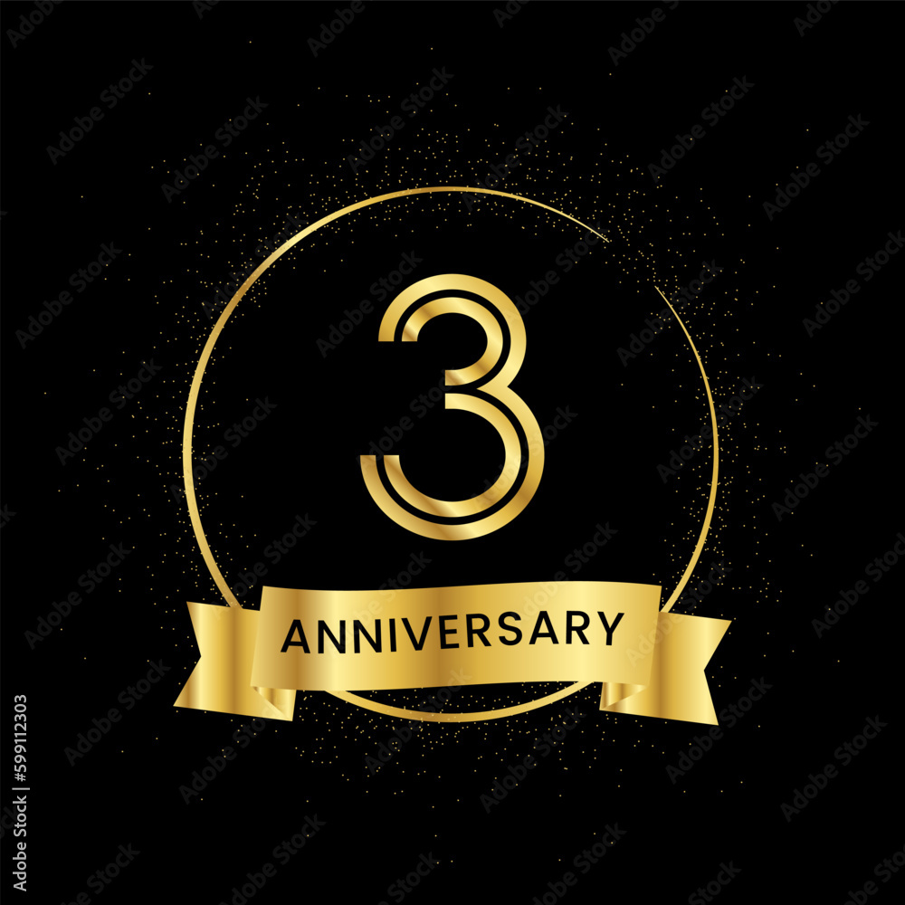 3 years anniversary inside a golden circle and glitter spread on a ...