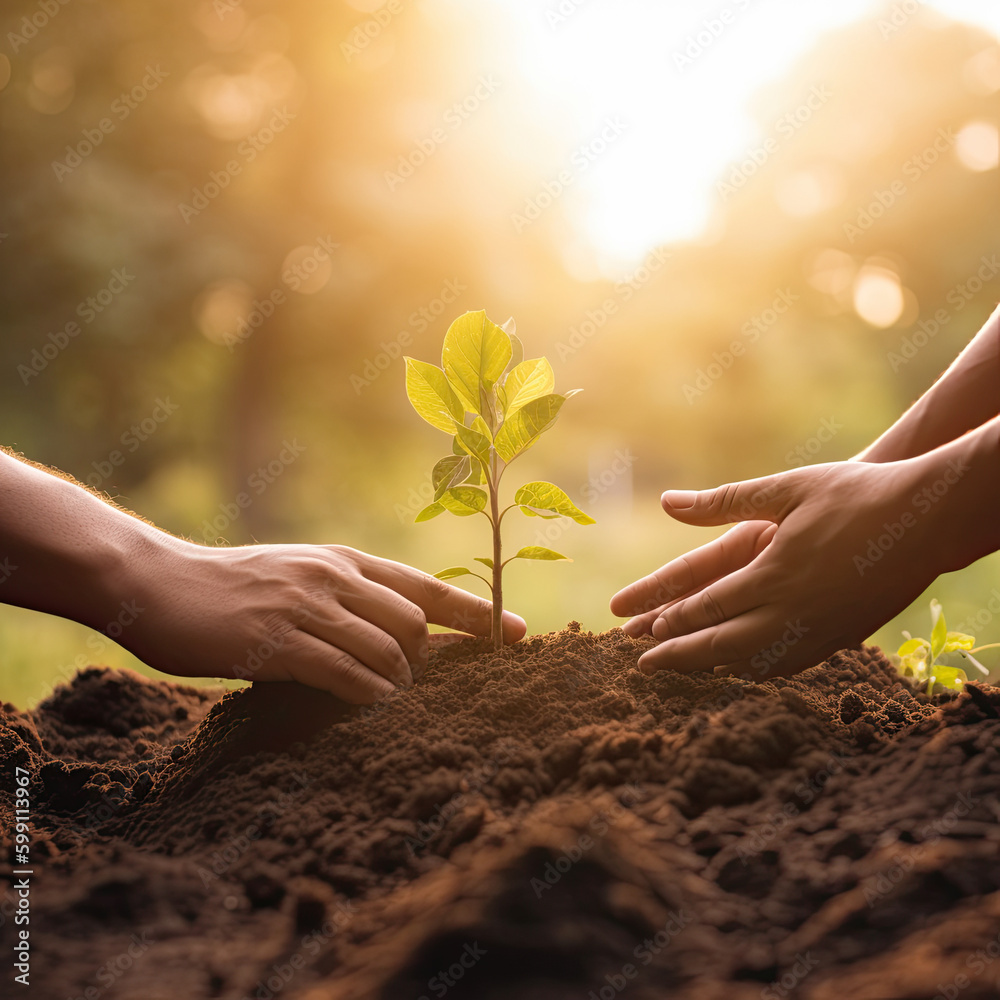 Two men planting a tree concept of world environment day planting ...
