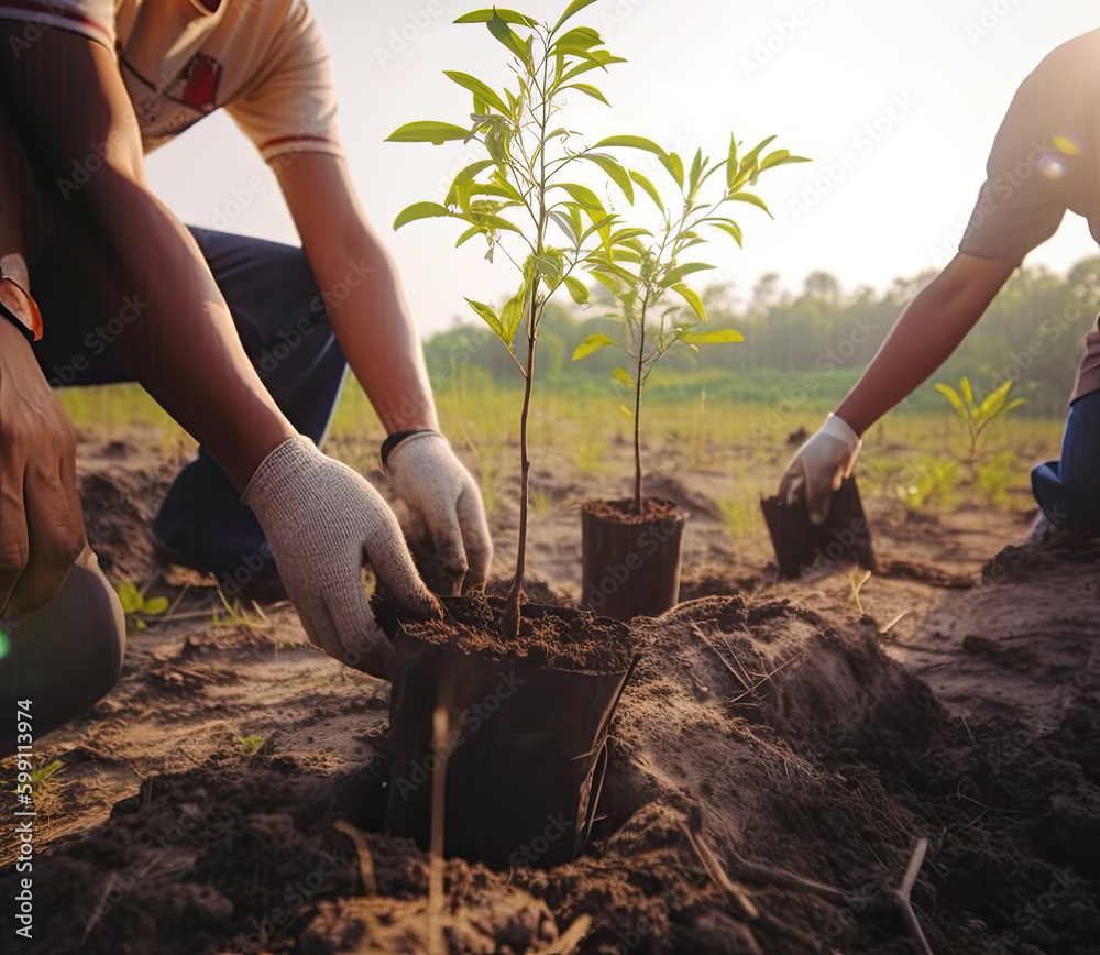 Two men planting a tree concept of world environment day planting ...