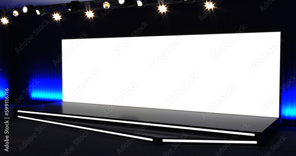 Simple event scene on dark blue background. front view. Conference ...