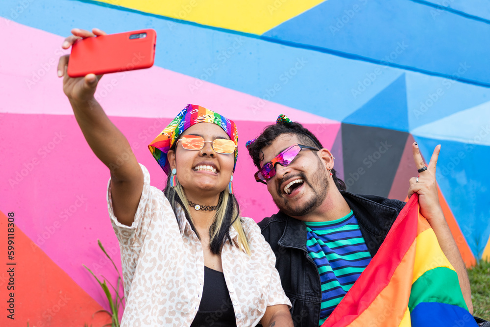 Happy and proud: A couple showing their support for the LGBTQ community ...
