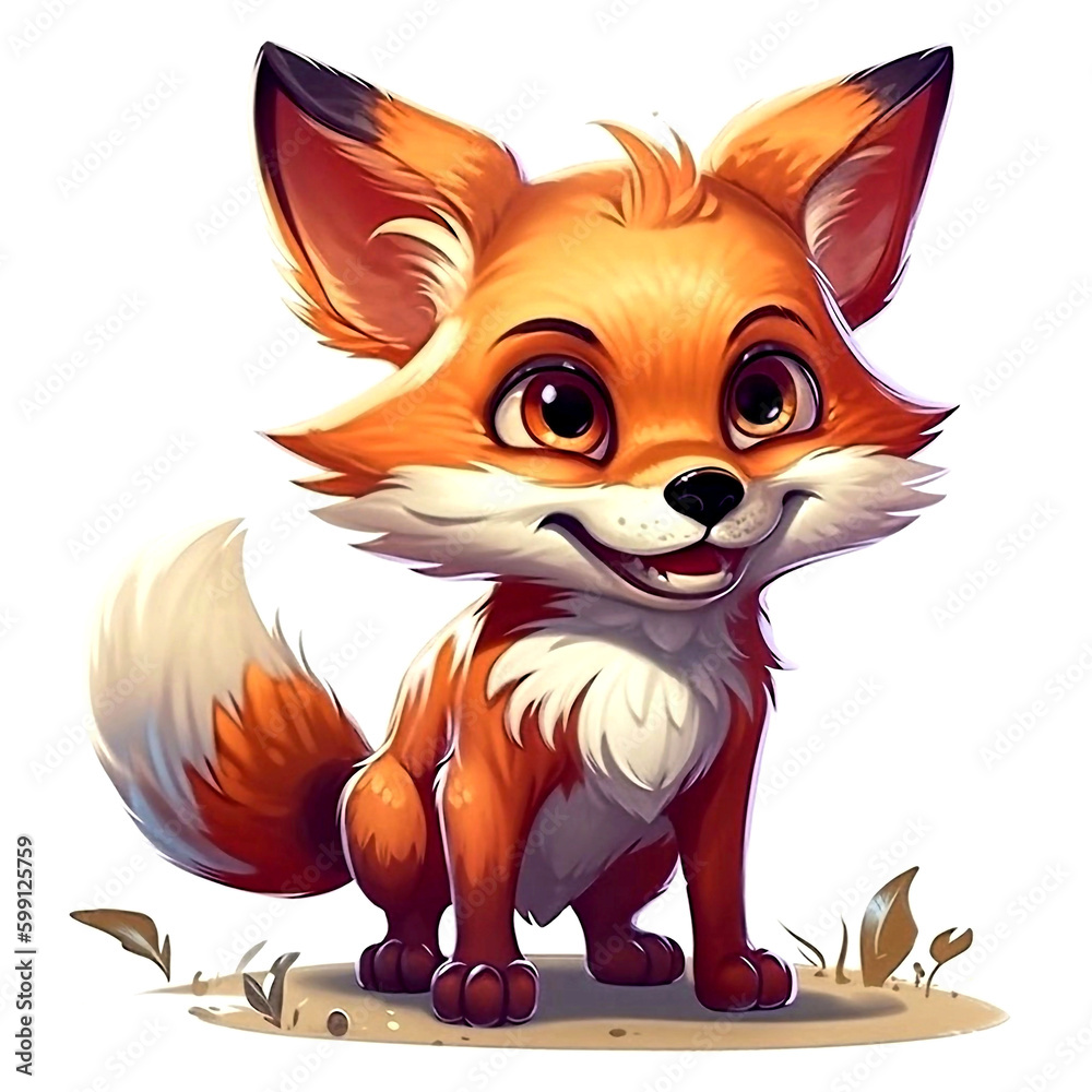 Little happy fox cub, Generative AI. Cartoon smiling fox kid on a white ...