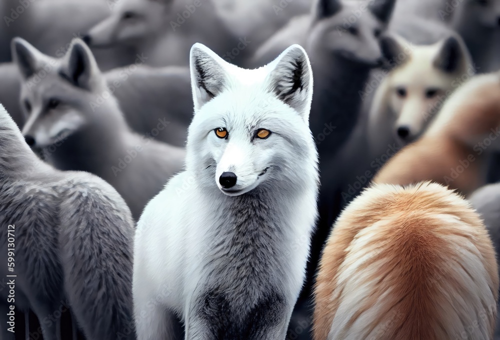 Poster White Fox Sticking Out In A Group Backdrop Generative AI – Wall ...